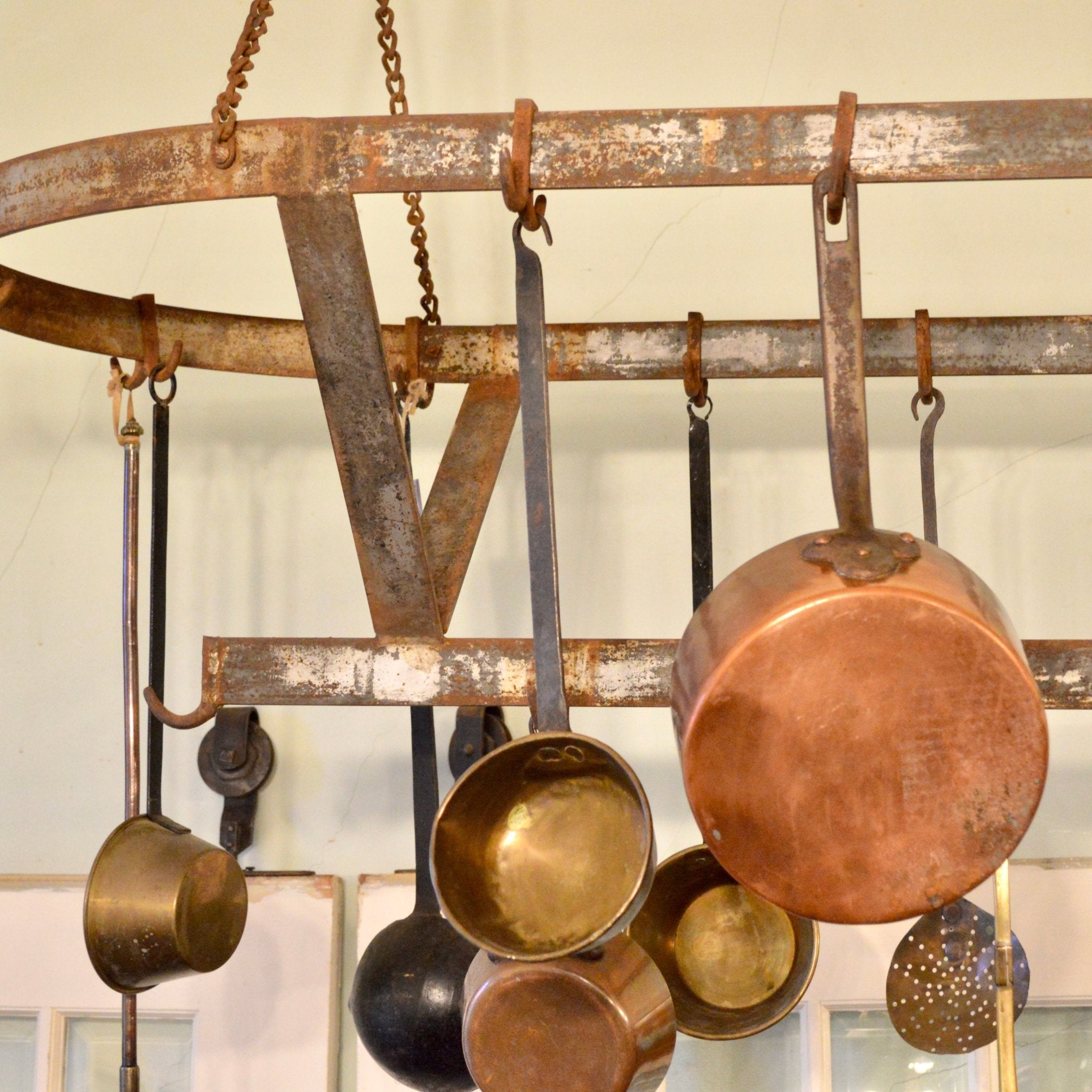 Vintage Steel Pot Rack With Cast Iron Hooks – Salvage-Garden