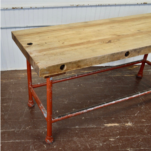 Vintage Industrial Butcher Block Table - Salvage-Garden